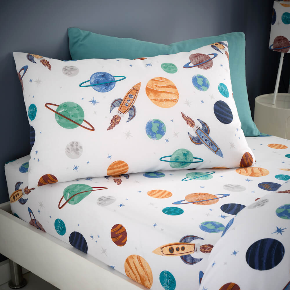 Kids White Cosmic Bedding | Happy Linen Company